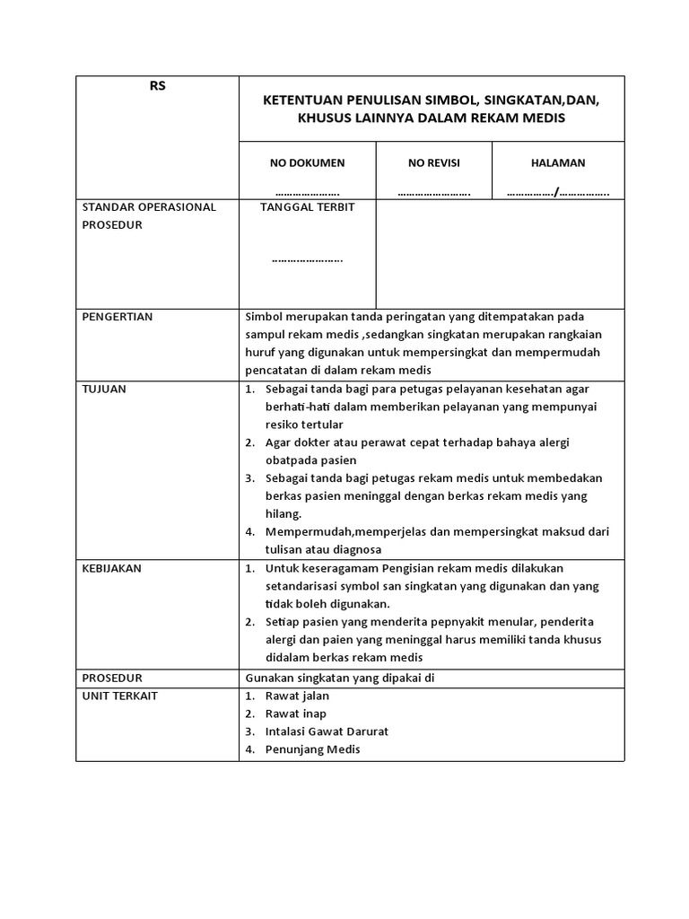 Sop Rekam Medis Baru | PDF