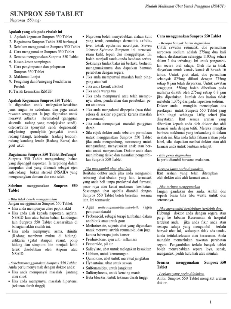 Suprox 550 Tablet Naproxen SUNWARD PHARMACEUTICAL SDN BHD 21jan2016 BM ...
