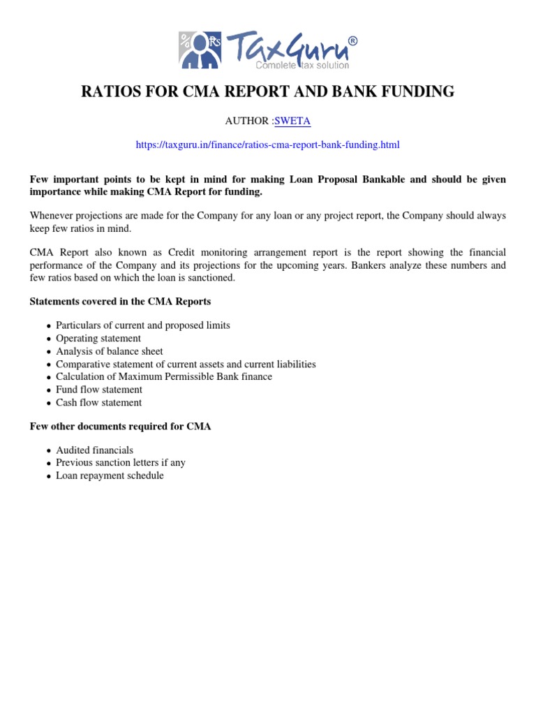 Key Ratios for CMA Loan Proposals | PDF | Debt | Balance Sheet