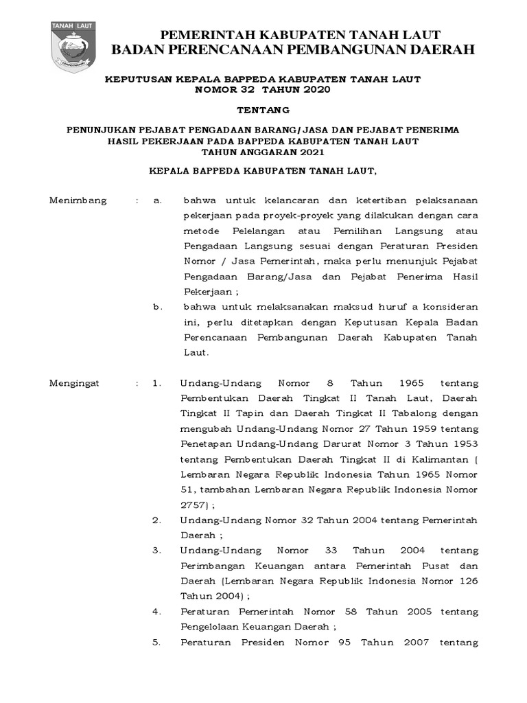 SK Pejabat Pengadaan Barang Jasa & PPHP 2021 | PDF