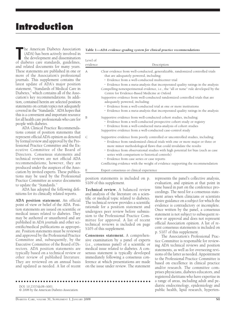 Table 1-ADA Evidence-Grading System For Clinical Practice ...