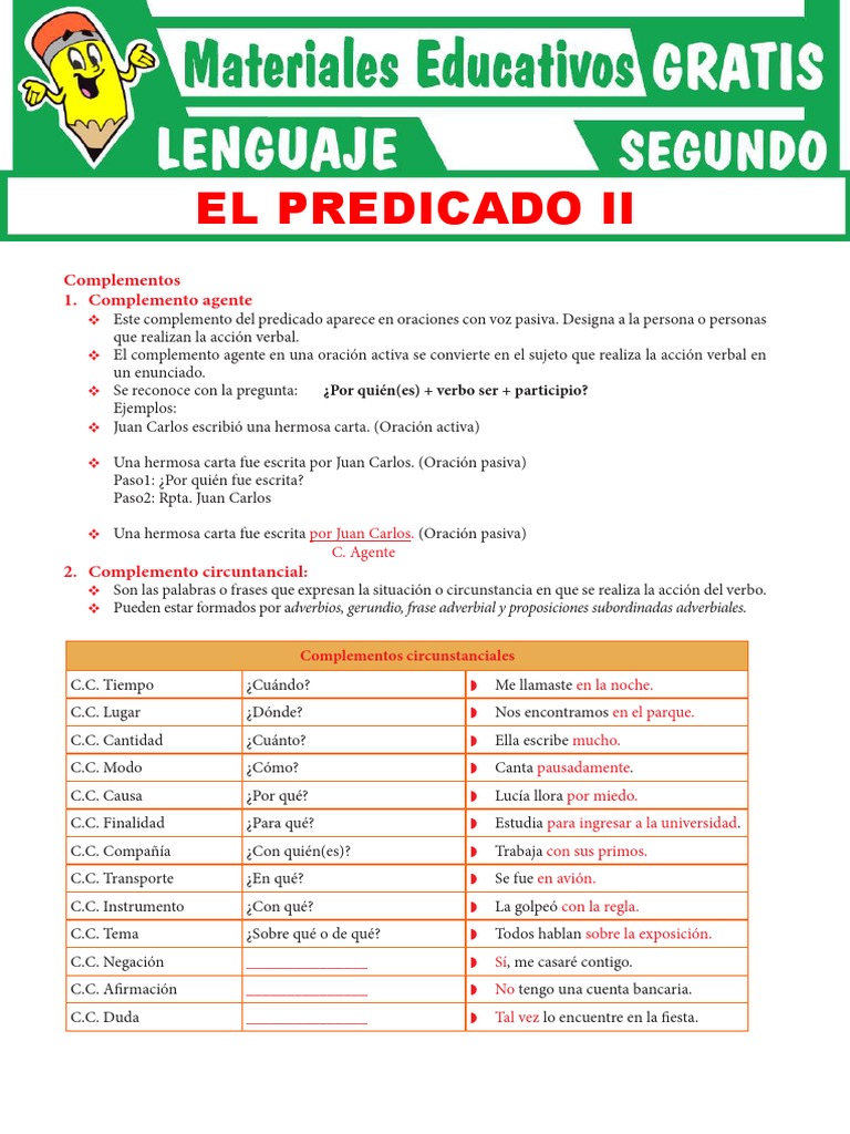 Complemento Agente y Circuntancial para Segundo Grado de Secundaria | Descargar gratis PDF ...