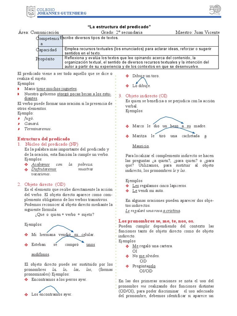 Estructura Del Predicado 1 | PDF | Objeto (gramática) | Predicado ...