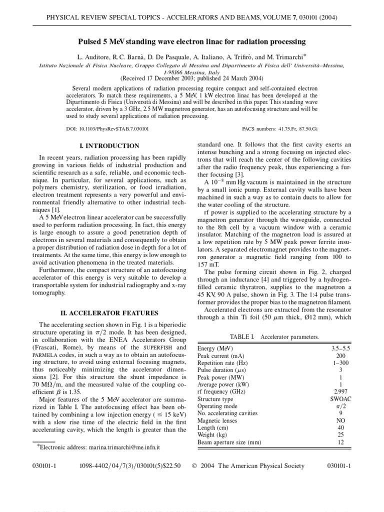 Pulsed 5 Mev Standing Wave Electron Linac For Radiation Processing | Download Free PDF ...