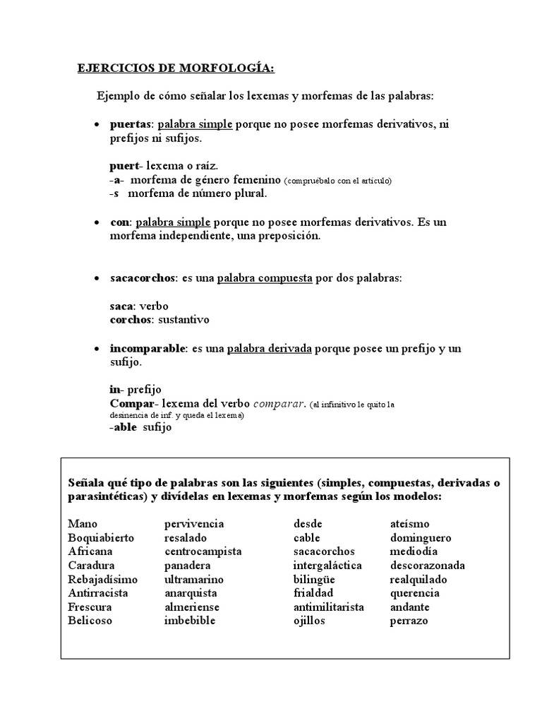 Ejercicios de Morfología | PDF