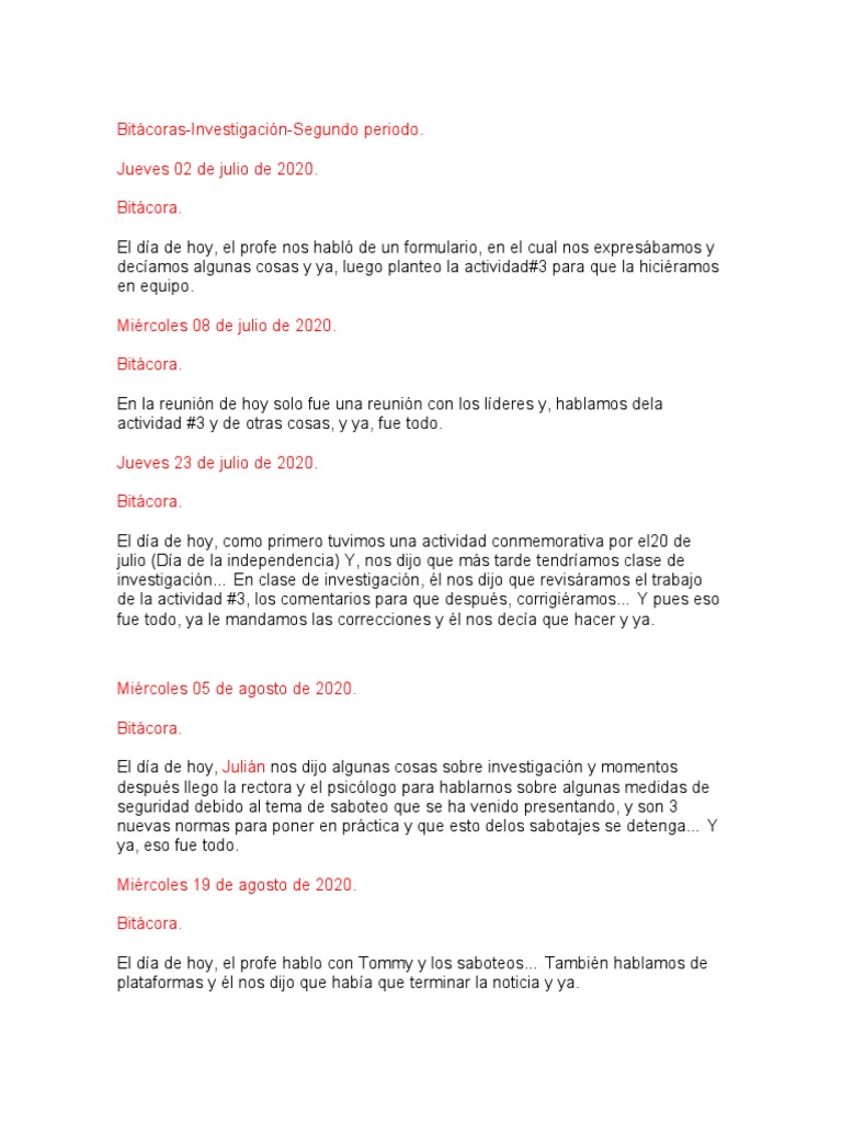 Bitácoras de Investigación 2020 | PDF | Crecimiento personal y ...