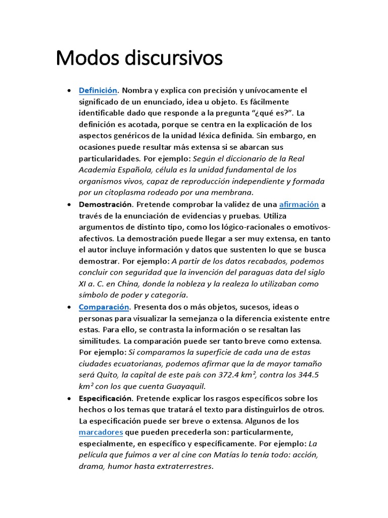 Modos Discursivos: Definición | PDF | Lingüística | Gramática