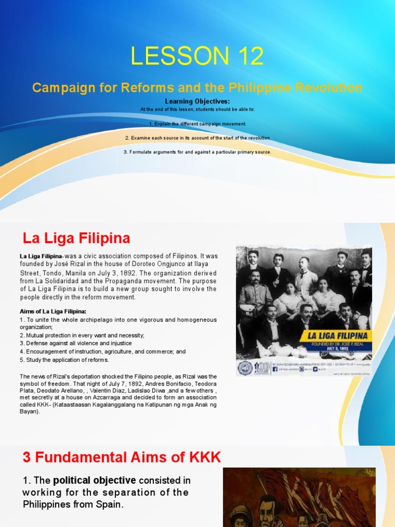 Lesson 12 - Campaign For Reforms and Philippine Revolution | PDF