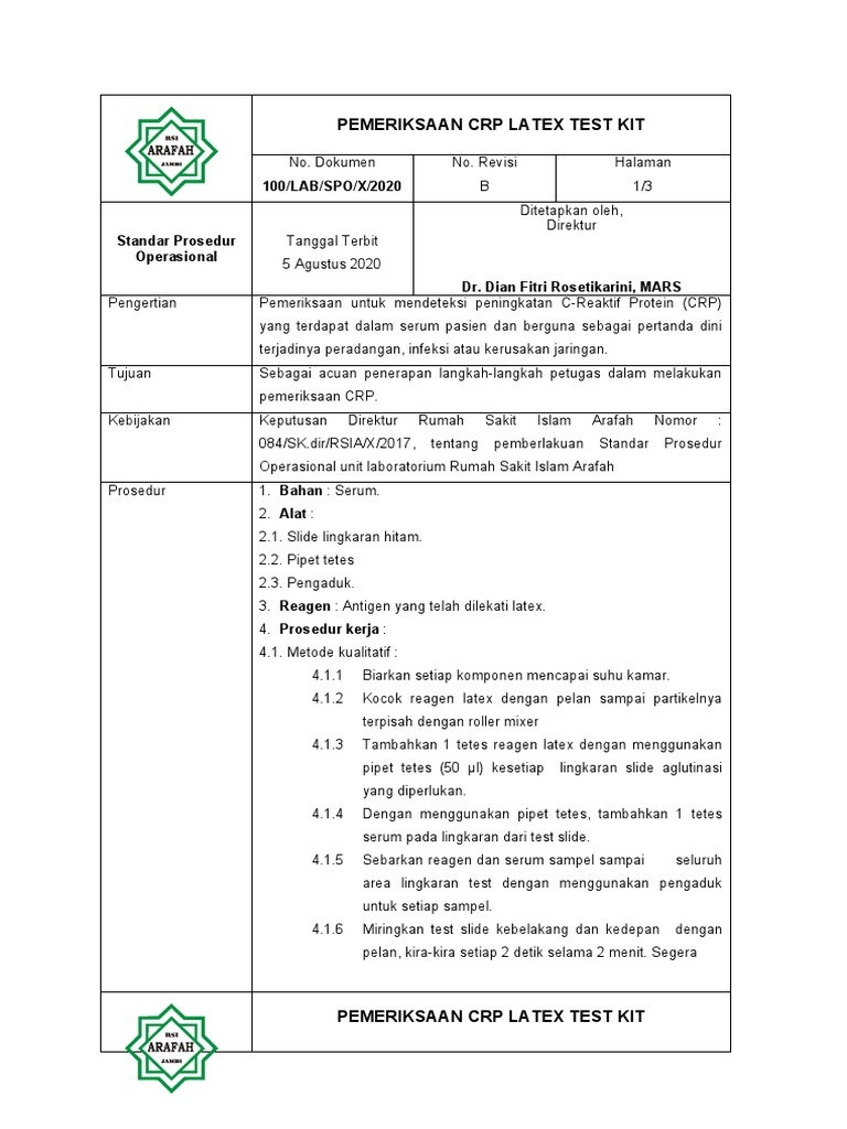 Prosedur Pemeriksaan CRP Latex Test | PDF