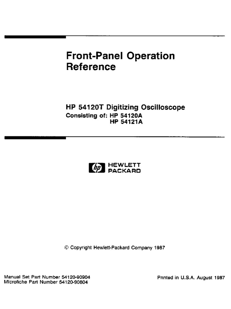 Front-Panel Operation Reference: HP 54120T Digitizing Oscilloscope ...