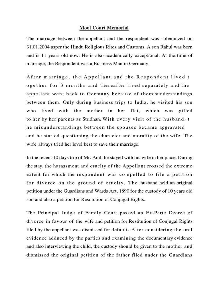 Moot Court Memorial | PDF | Child Custody | Living Arrangements