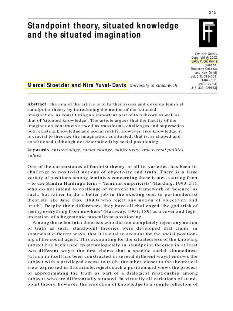 Standpoint Theory, Situated Knowledge and The Situated Imagination ...