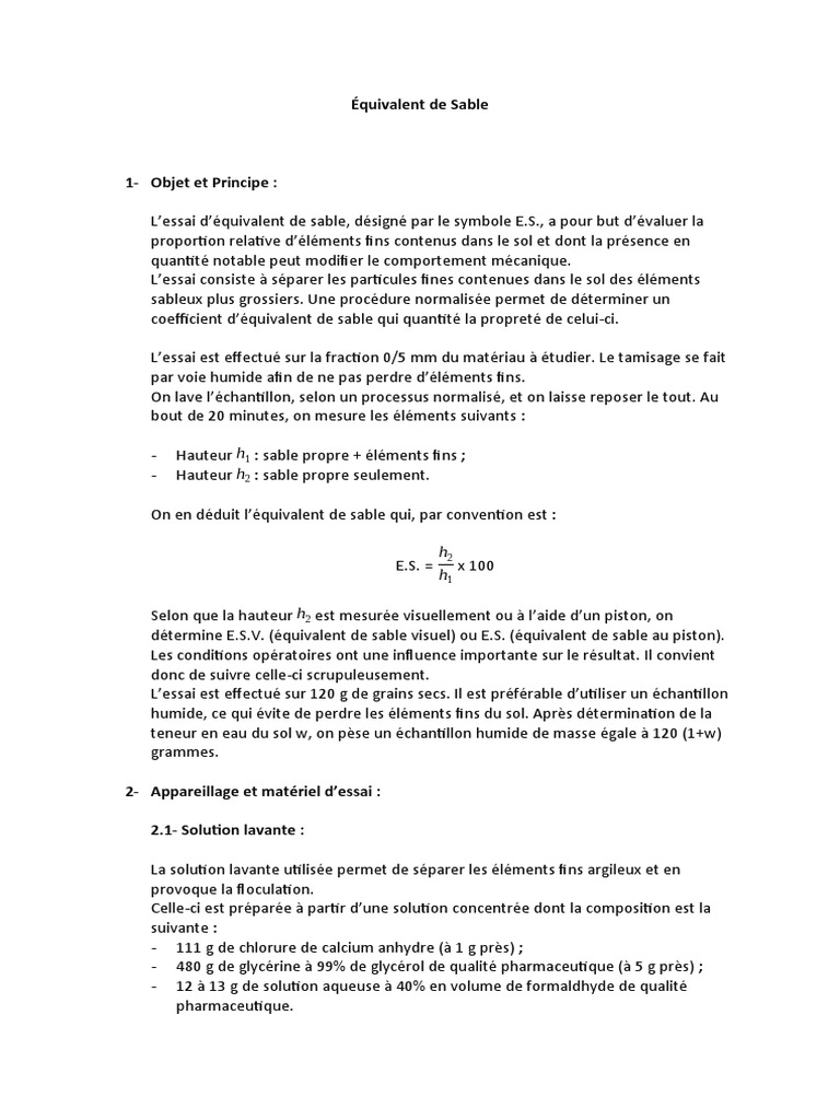 Équivalent de Sable | PDF | Matériaux | Chimie