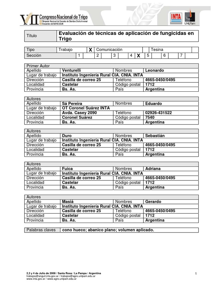 Técnicas de Aplicación de Fungicidas - INTA Castelar | PDF ...