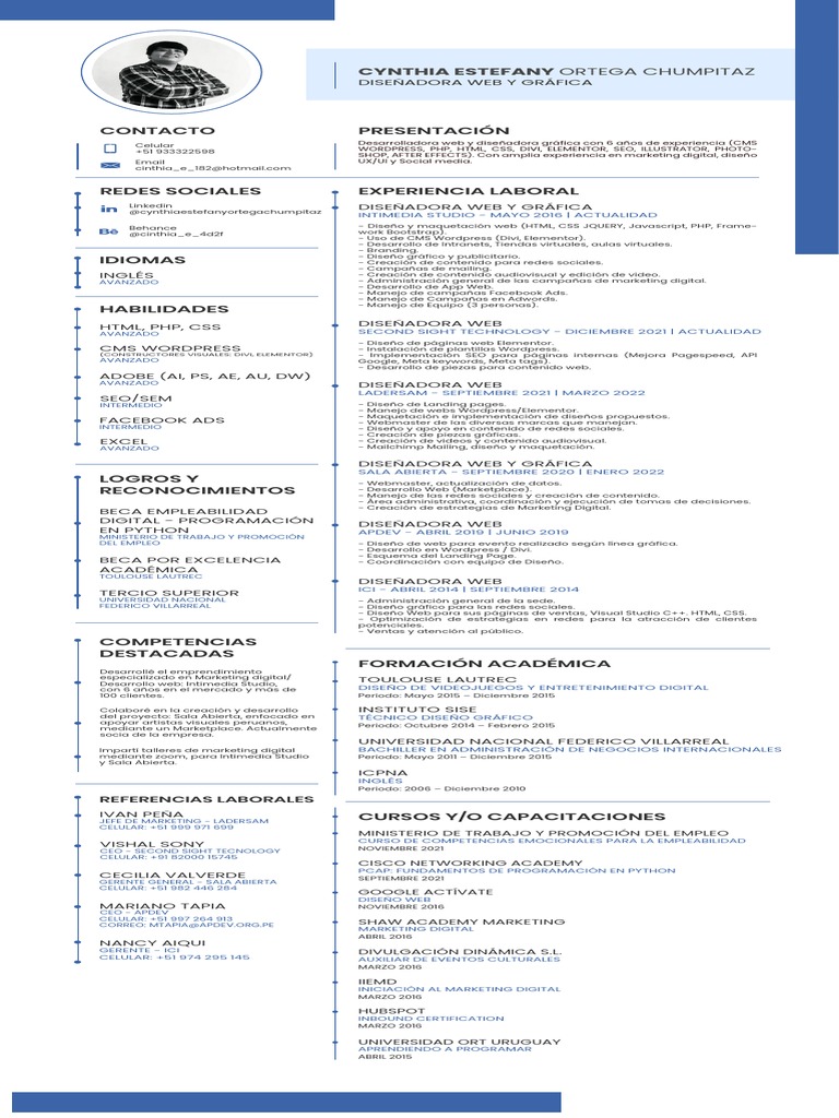 CV Cynthia Ortega Chumpitaz 2022 | PDF | Diseño web | Página web