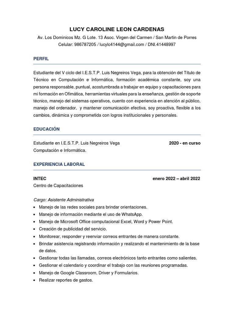 CV - Lucy León | Descargar gratis PDF | Microsoft Office | Microsoft