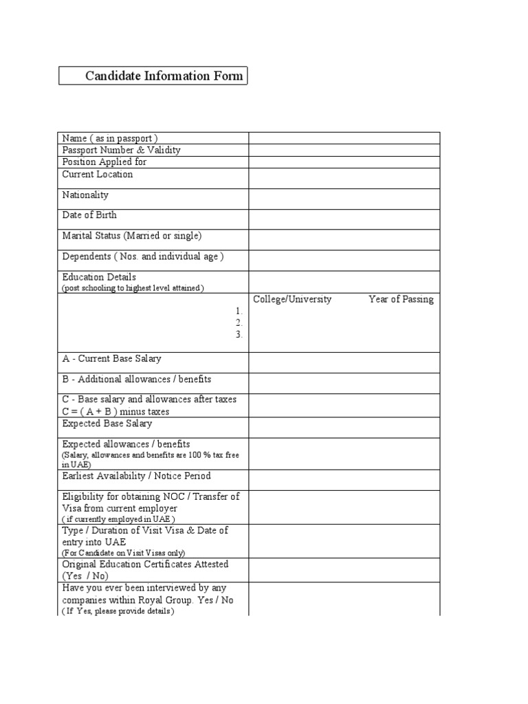 Candidate Information ENTRY Form | PDF