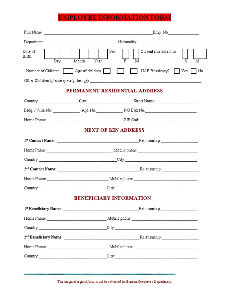 HRD NO1 Employee Information Form | PDF | Career & Growth | Finance ...