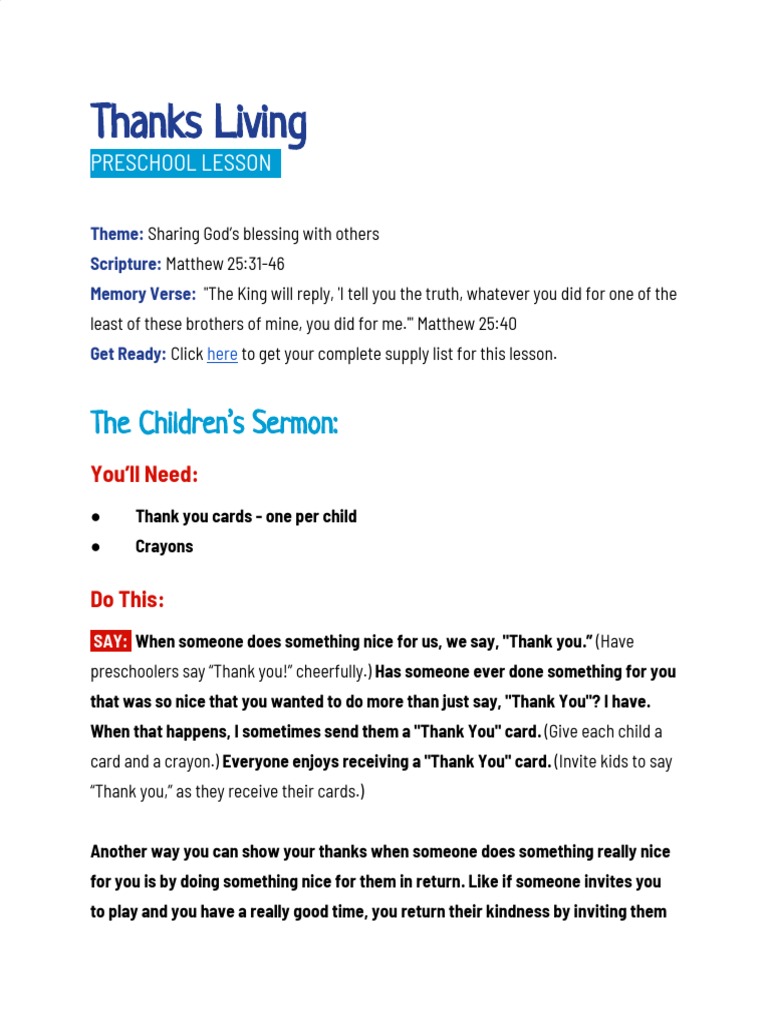 Preschool Lesson | PDF | Wellness