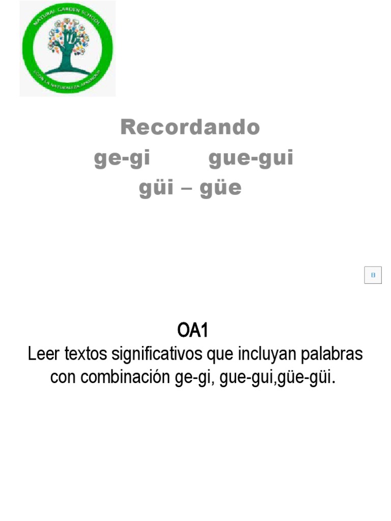 1° Básico Lenguaje PPT Ge Gi Gue Gui Güe Güi | PDF | Artes del Lenguaje ...