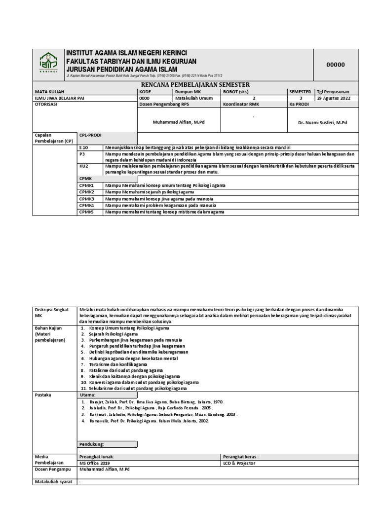 RPS Psikologi Agama | PDF