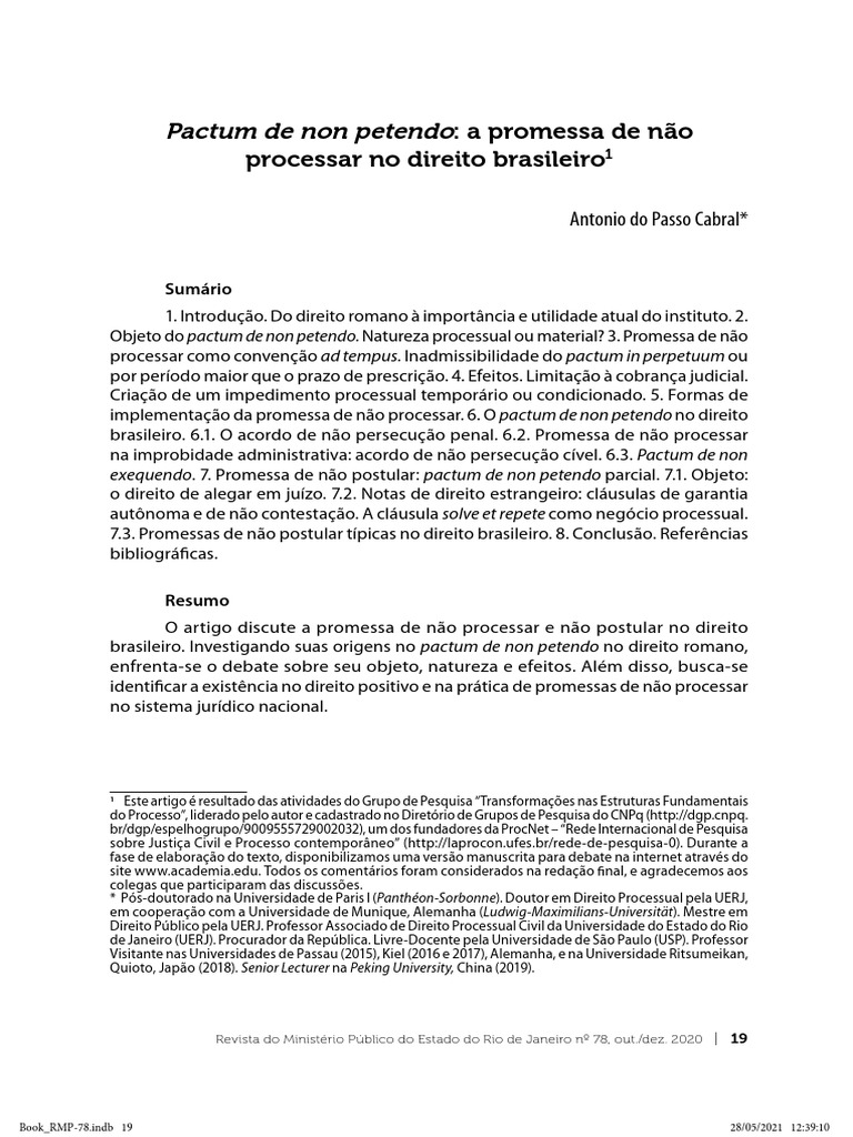 CABRAL, Antonio Do Passo. Pactum de Non Petendo - A Promessa de Não ...