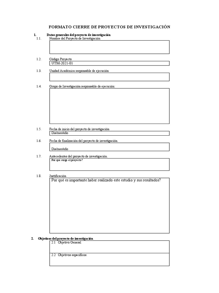 Formato Cierre de Proyectos de Investigación | PDF