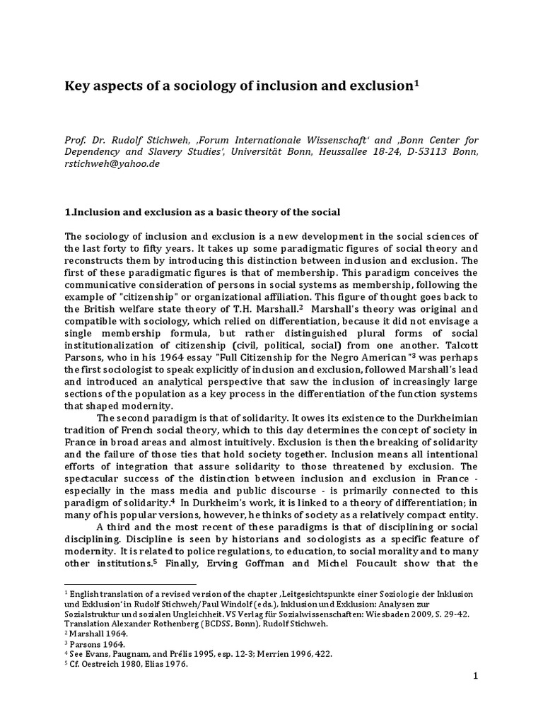 Stichweh - Key - Aspects - of - A - Sociology - of - Inclusion | PDF ...