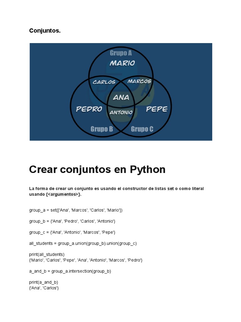Conjuntos Python | PDF | Conjunto (Matemáticas) | Python (lenguaje de ...