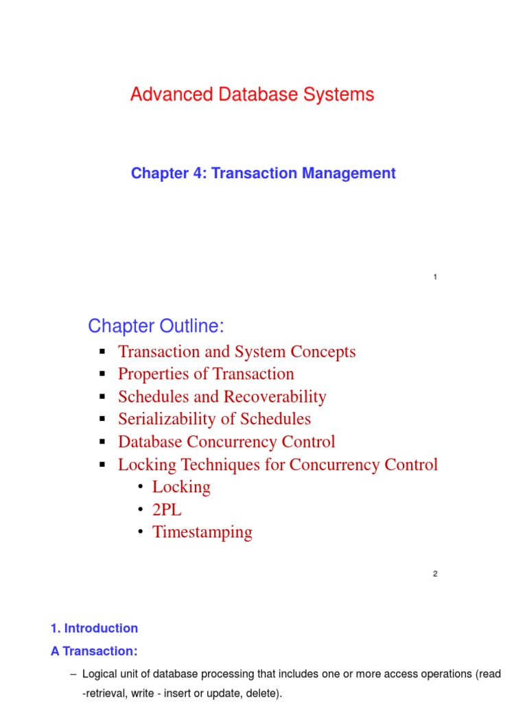 Advanced Database Systems: Chapter 4: Transaction Management | PDF | Database Transaction ...