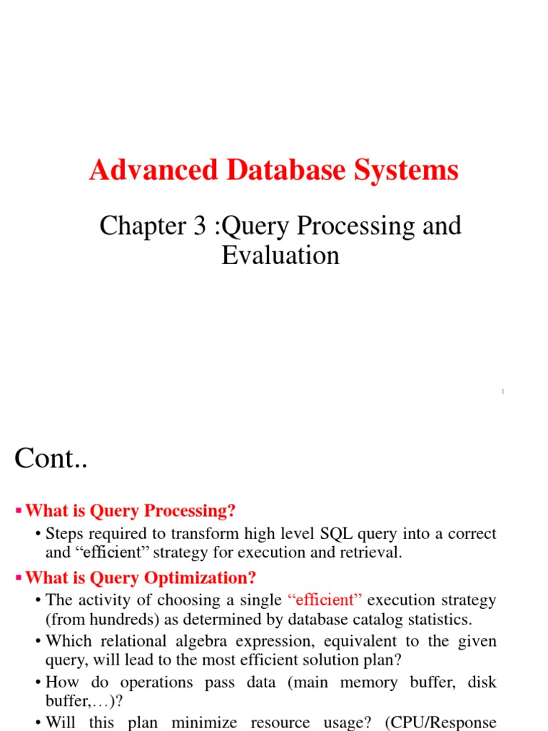 Advanced Database Systems: Chapter 3:query Processing and Evaluation | PDF | Databases ...