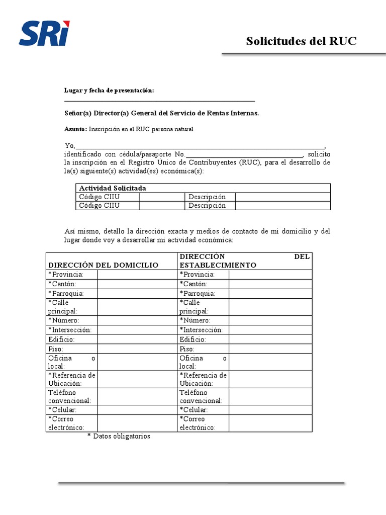 Formato Solicitudes RUC Inscripcion - Persona Natural | PDF | Gobierno