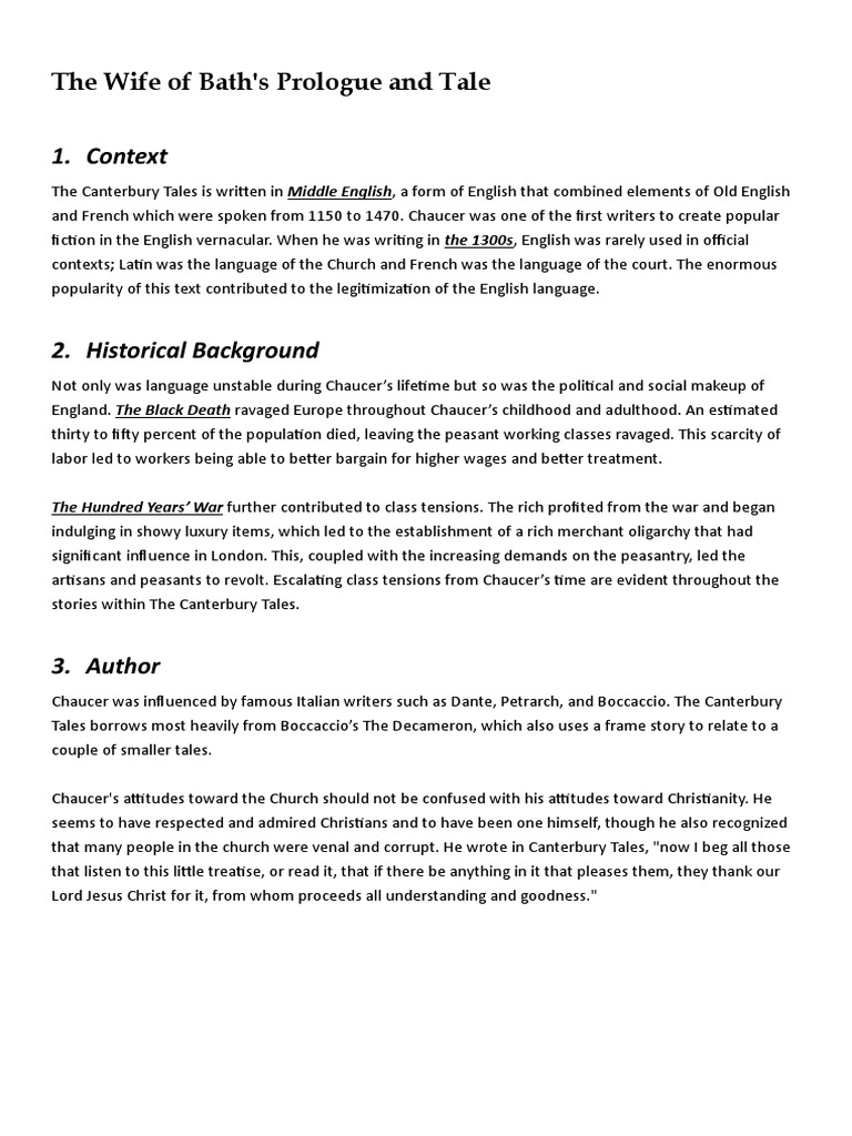 Notes of The Wife of Bath's | PDF | The Canterbury Tales | Pilgrimage