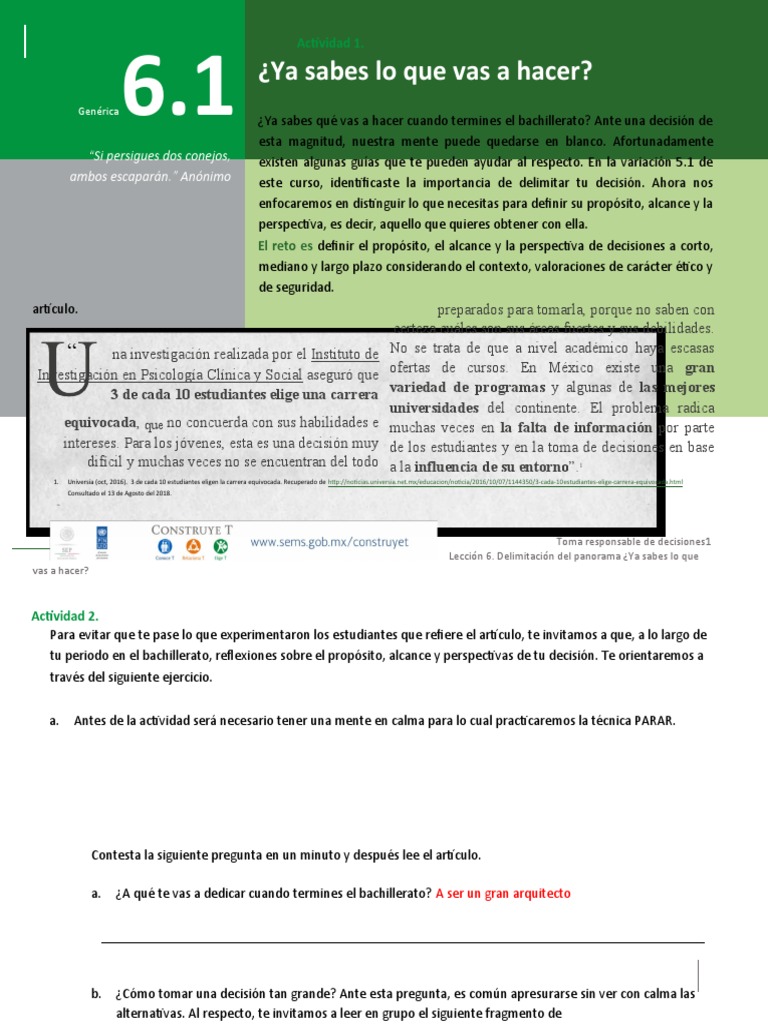 6.1 E Ya Sabes Que Vas A Hacer Generica | PDF | Toma de decisiones ...