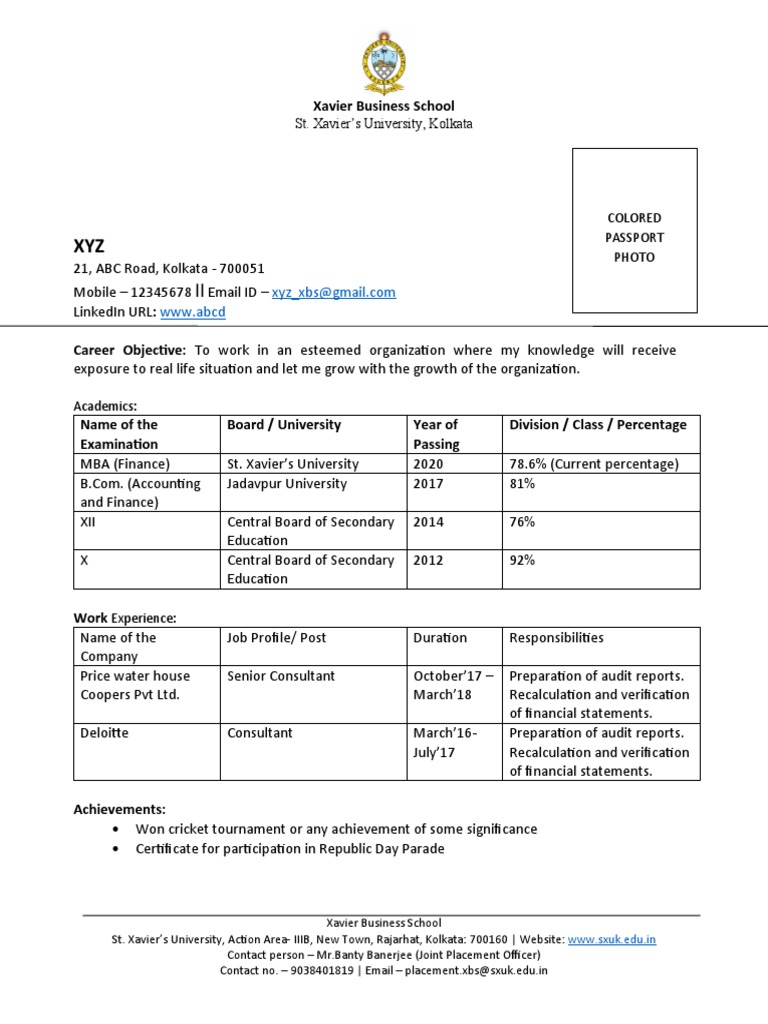 Sample CV Format For Campus Recruitment | PDF | Economies | Business