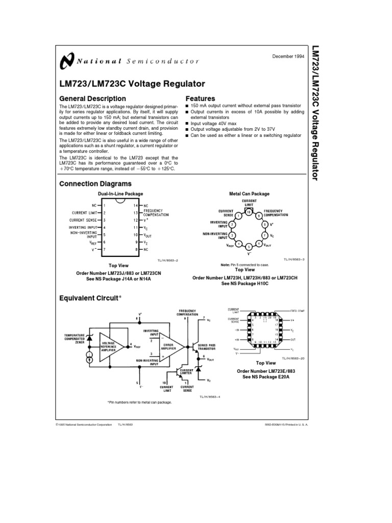 Data Sheet IC LM 723 | Amplifier | Transistor
