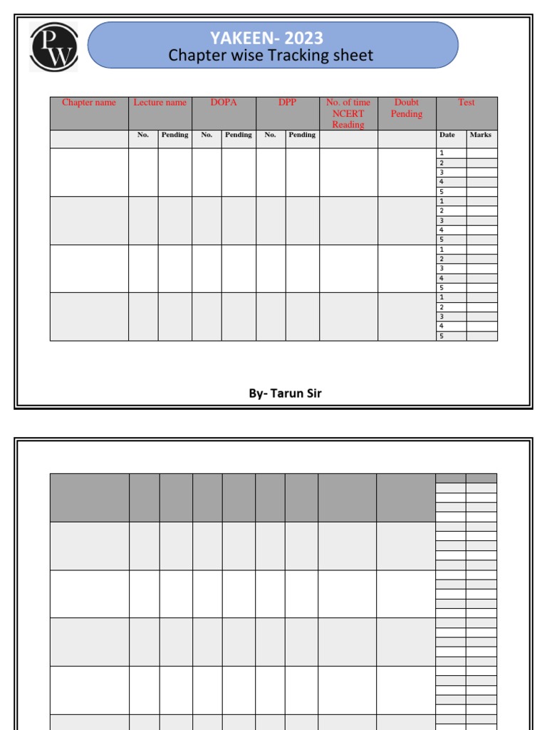 NEET Chapter Wise Tracking Sheet | PDF