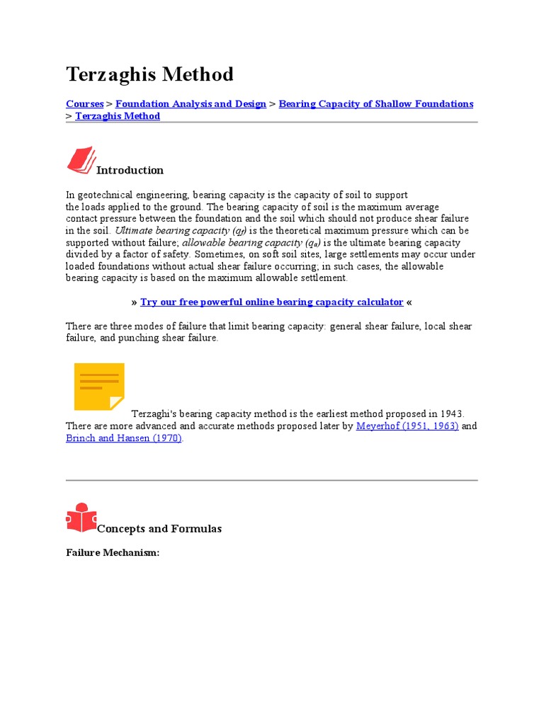 Terzaghi's Method for Calculating Bearing Capacity of Shallow ...