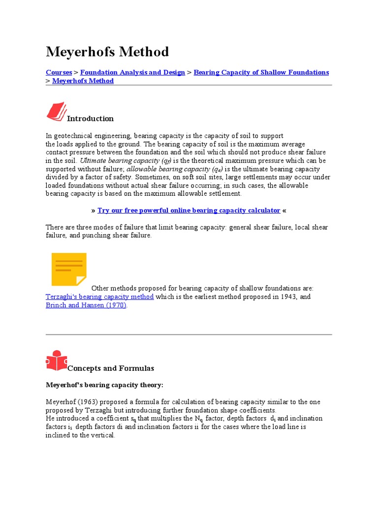 Meyerhofs Method | PDF | Solid Mechanics | Soil