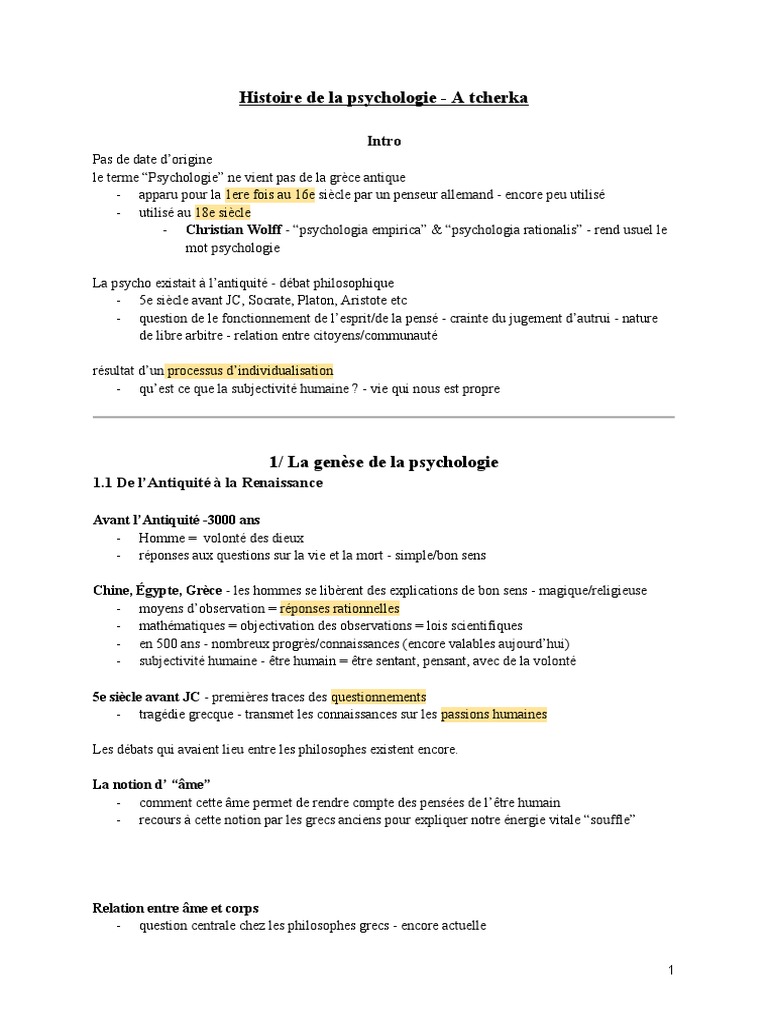 Histoire de la psychologie : des origines à aujourd'hui | PDF ...