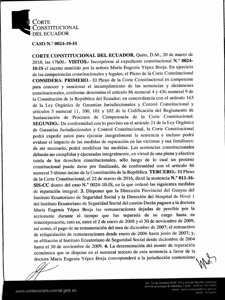 CASO N.° 0024-10-IS DE LA SENTENCIA No. 011-16-SIS-CC | PDF | Ecuador ...