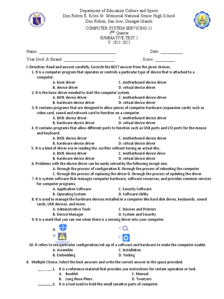 Don Ruben E. Ecleo Sr. Memorial National Senior High School Computer System Servicing 11 ...