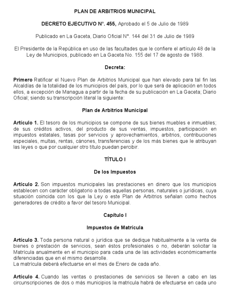 Plan de Arbitrios Municipal 1989 | PDF | Impuestos | Multa (pena)