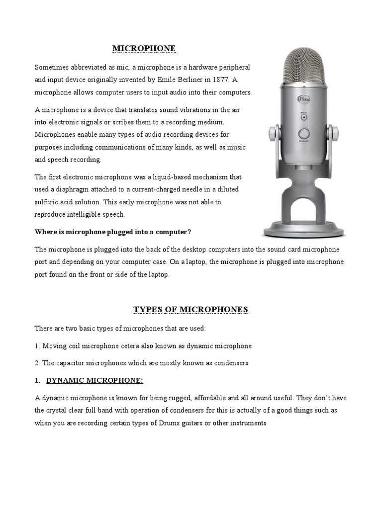 Types of Microphones | PDF | Microphone | Sound
