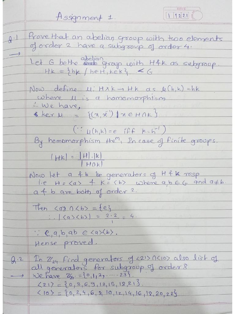 Group Theory Assignment 1 Pdf