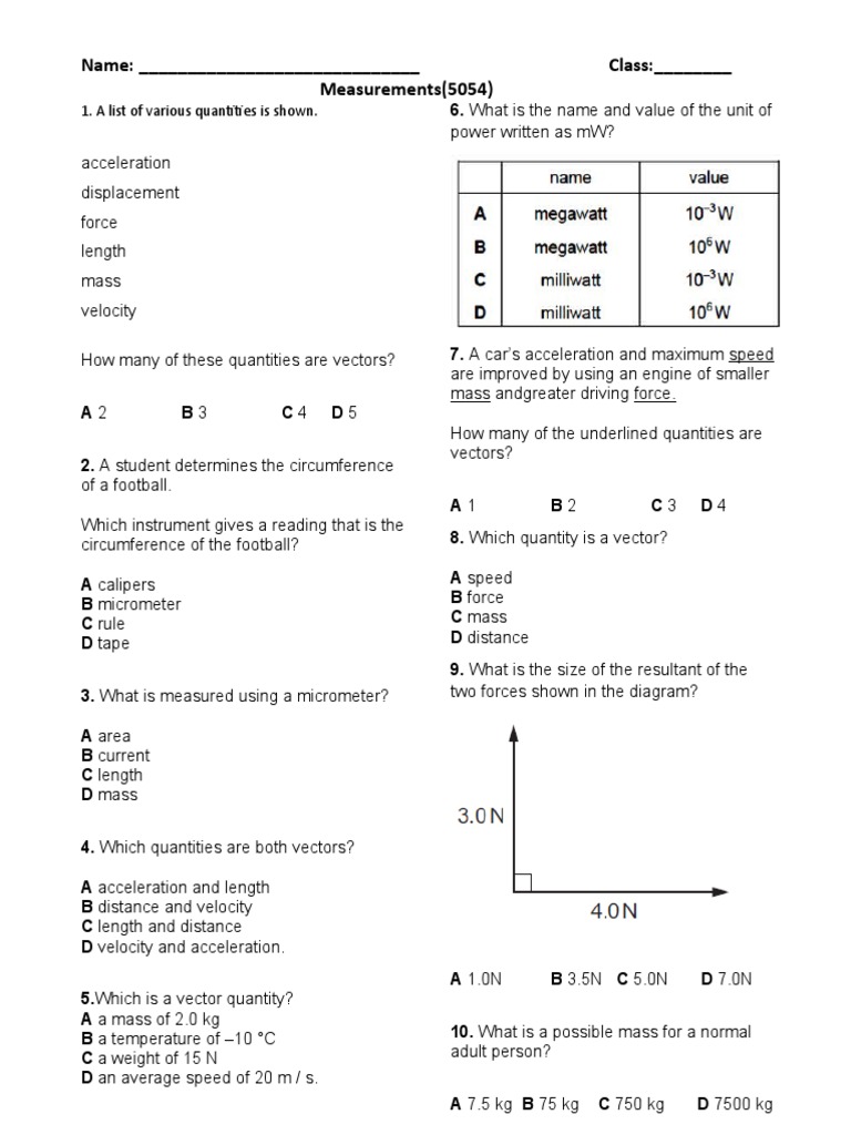 Measurement WS | PDF | Velocity | Force