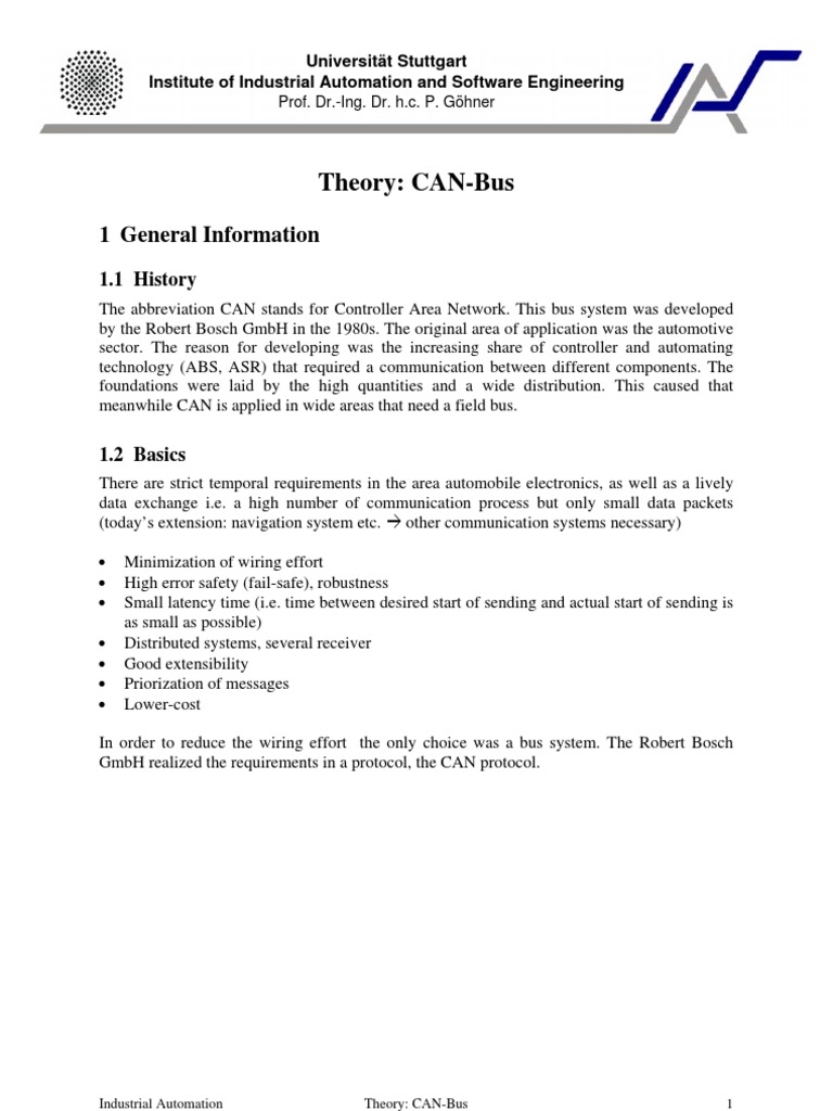 Theory: CAN-Bus: 1 General Information | PDF | Osi Model | Computer Network