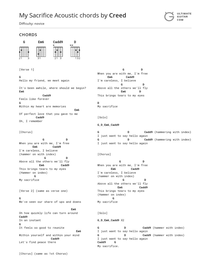 Creed - My Sacrifice | PDF | Song Structure | Songs