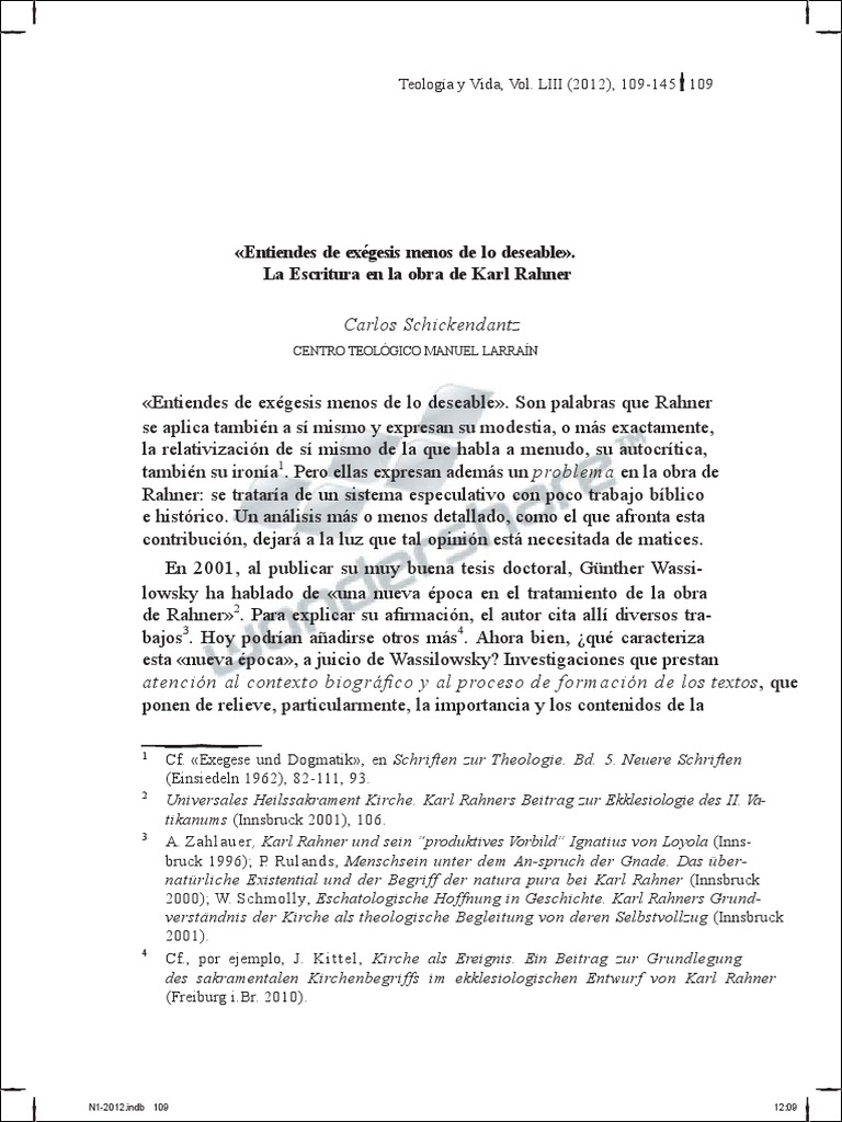 La Escritura en la Teología de Rahner | PDF | Concilio Vaticano II | Biblia
