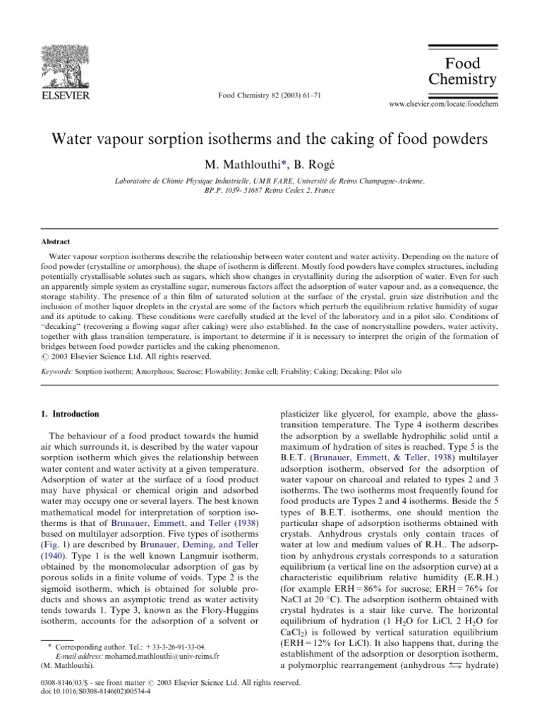 Caking of Food Powder | PDF | Adsorption | Crystallization